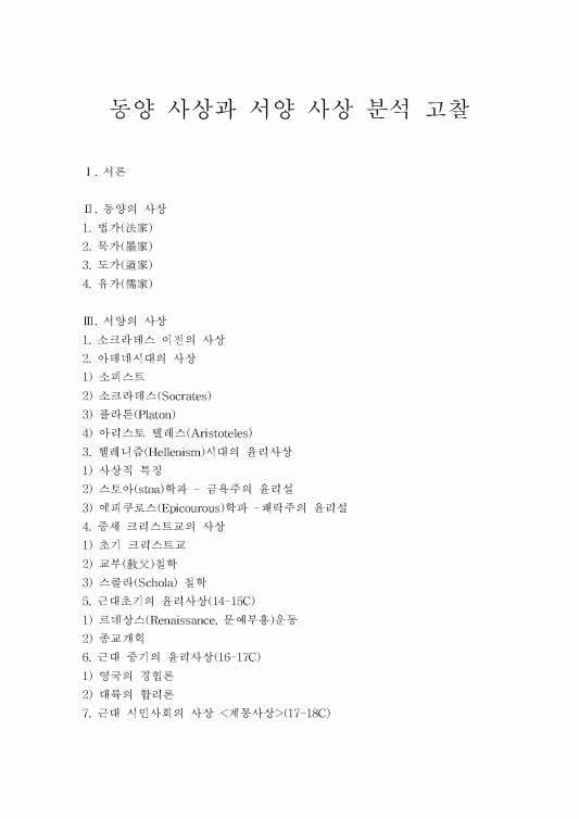 [동양사상][서양사상]동양사상과 서양사상 분석 고찰(동양의 사상, 서양의 사상, 소크라테스, 아테네, 헬레니즘시대 윤리사상, 중세 크리스트교 사상, 근대 윤리사상, 현대 윤리사상, 서양 사상의 수학)
