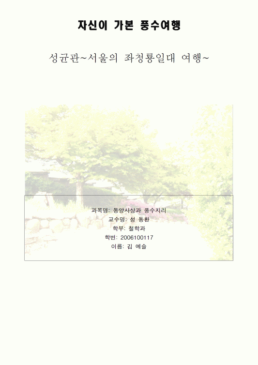 풍수지리로 본 서울의 좌청룡 성균관