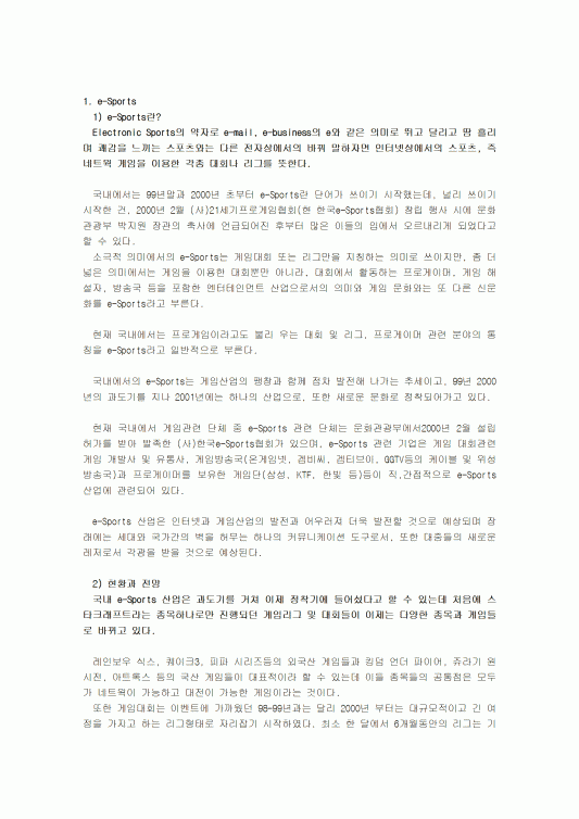 e-Sports 레포트 자료