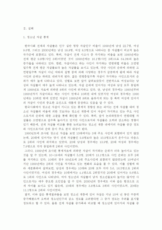 청소년 복지 청소년 자살의 실태 및 원인분석