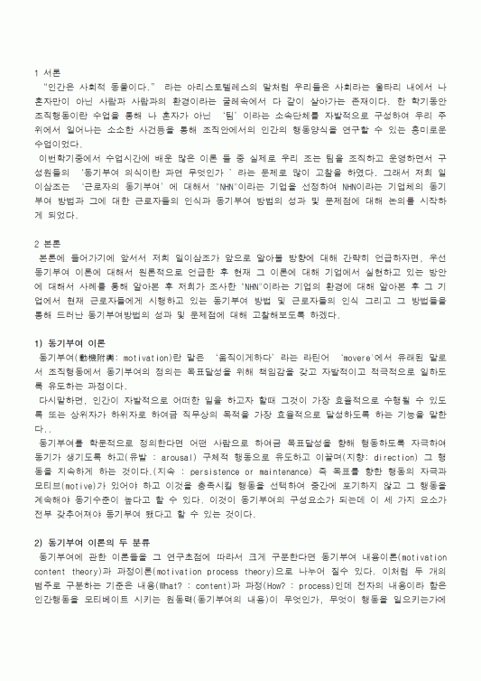 NHN의 동기부여방법 및 성과 및 문제점,조직활성화 방안모색
