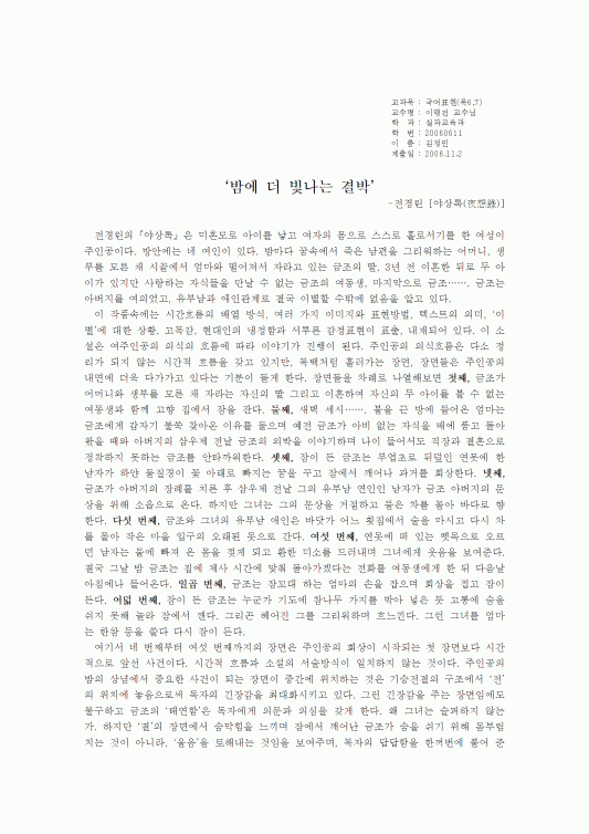전경린의 야상록을 읽고 - 이상문학작품상 수상