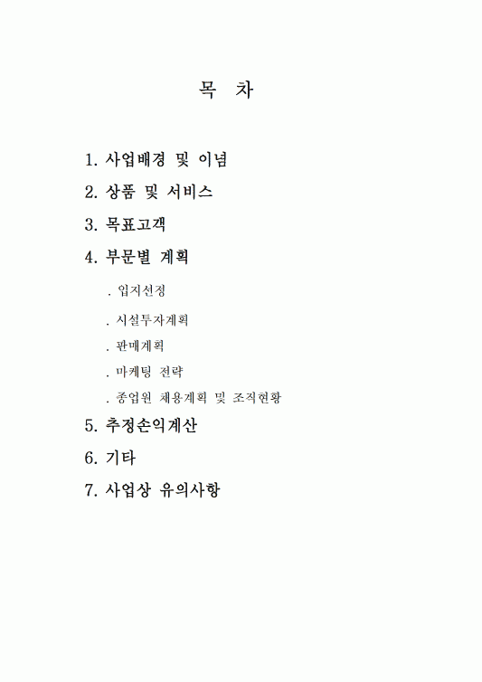 웰빙주스 카페 사업계획서