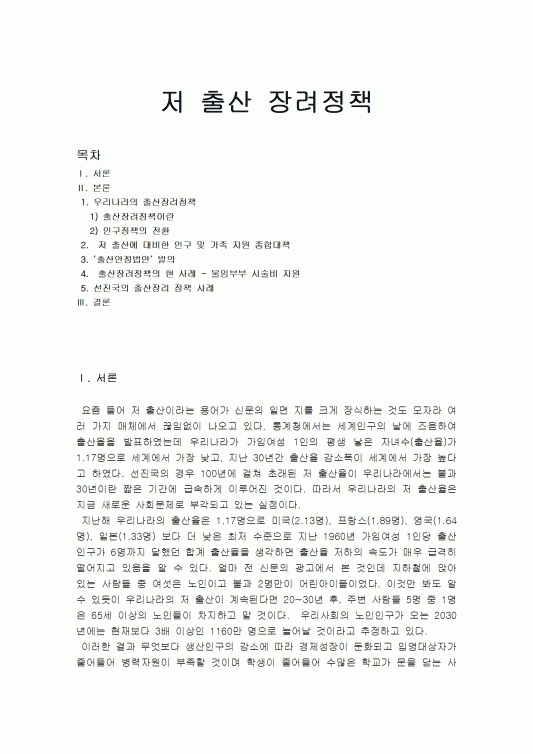 저 출산 장려정책