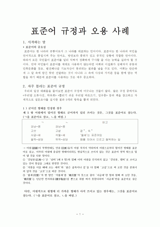 표준어 규정사례