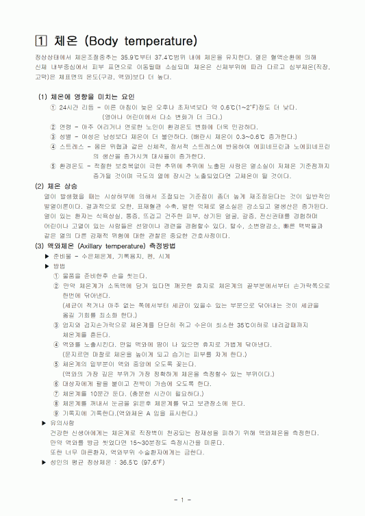 바이탈사인(혈압, 체온, 호흡, 맥박)