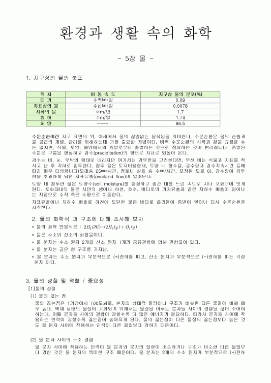 환경과 생활 속의 화학 5장 물