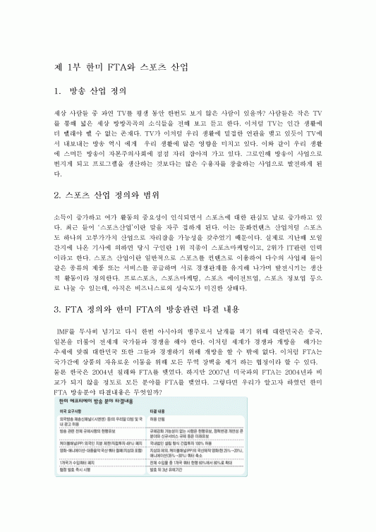 한미 FTA가 스포츠 산업에 미치는 영향