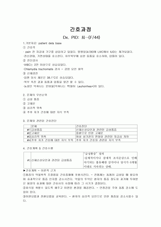 PID환자 간호과정