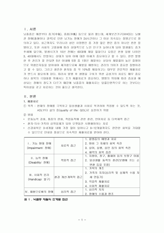 뇌졸중 재활 레포트 자료
