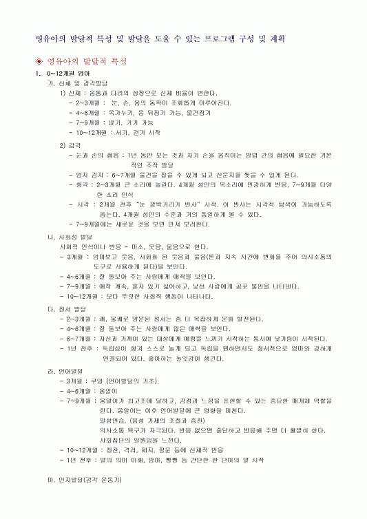 영유아의 발달적 특성 및 발달을 도울 수 있는 프로그램 구성 및 계획