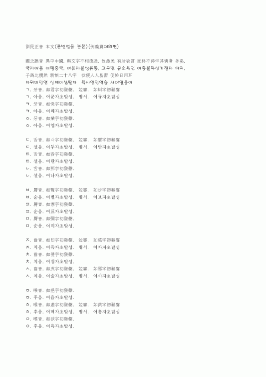 훈민정음 본문 한문