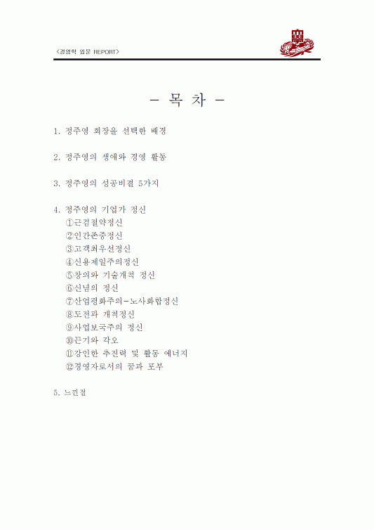 성공한 창업가의 기업가 정신 (정주영)