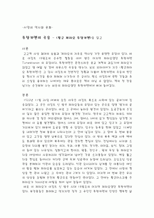 투탕카멘의 죽음 - <황금 파라오 투탕카멘>을 읽고