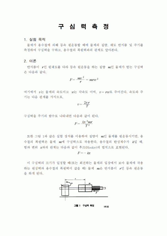 구심력 측정 실험 - 실험 보고서