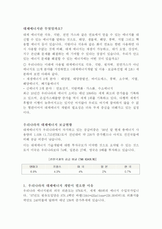 대체에너지에 대해