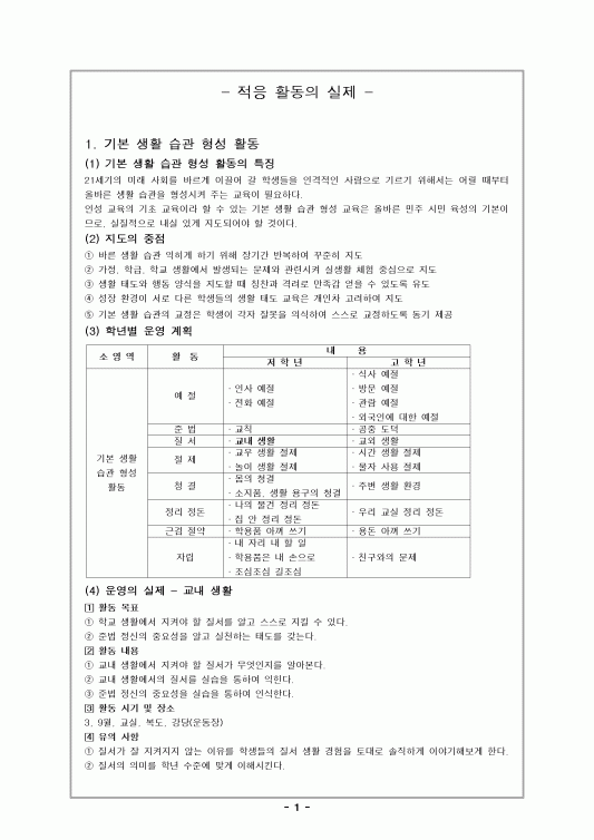 적응활동 레포트 자료