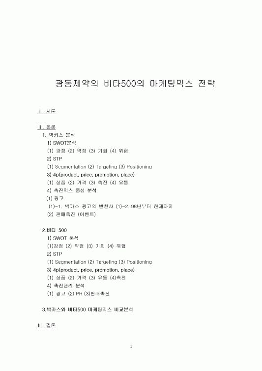 광동제약의 비타500의 마케팅믹스 전략