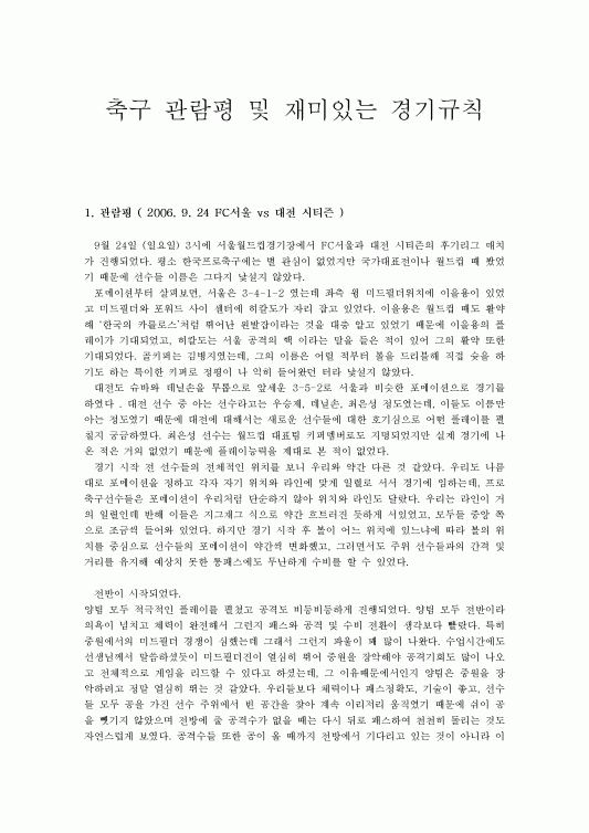 [견학레포트]축구경기 관람평 및 경기규칙