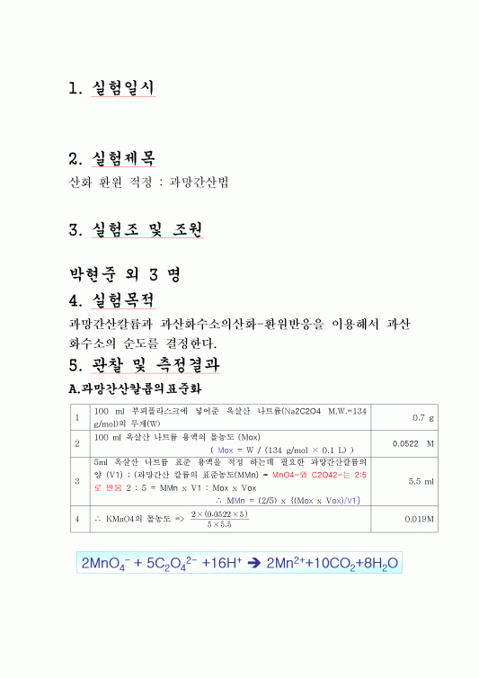 산화 환원 적정 : 과망간산법