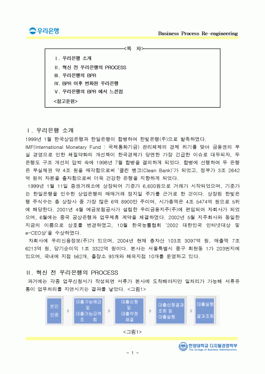 우리은행 BPR 레포트 자료