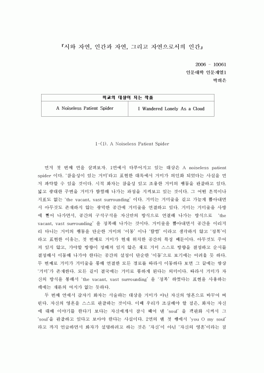 영시문학를 통해 살펴본 인간과 자연