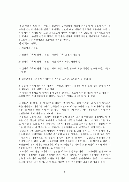 인권영화를 본후 인권에 대한 나의 생각