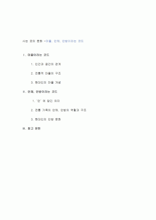 사는 곳의 문화 -마을, 안채, 안방이라는 코드