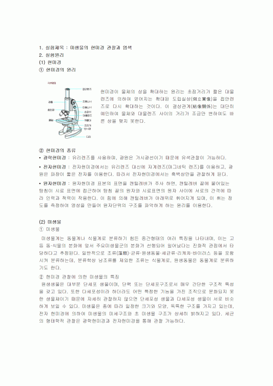 미생물의 현미경 관찰과 염색