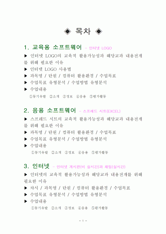 컴퓨터 활용을 위한 교과 내용 분석