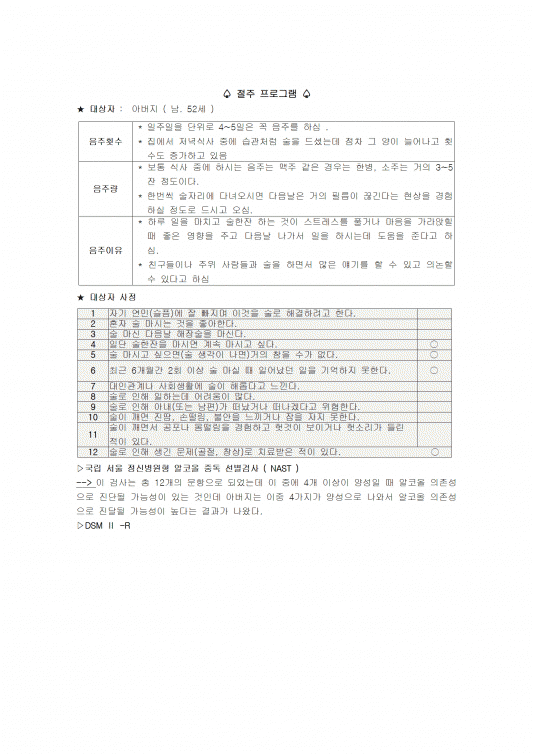 절주 프로그램 계획