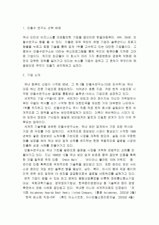 안철수 연구소의 성공요인과 실패요인, 발전방향