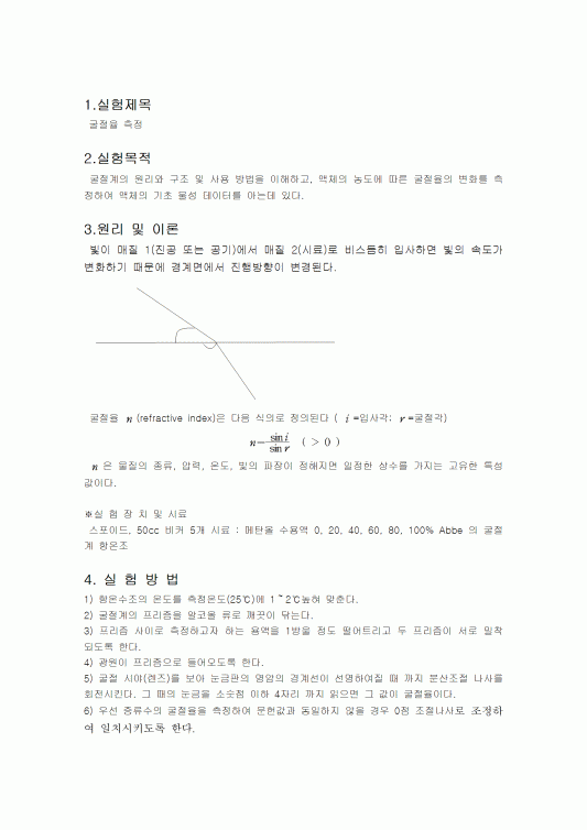 (화공 실험)굴절율측정 레포트