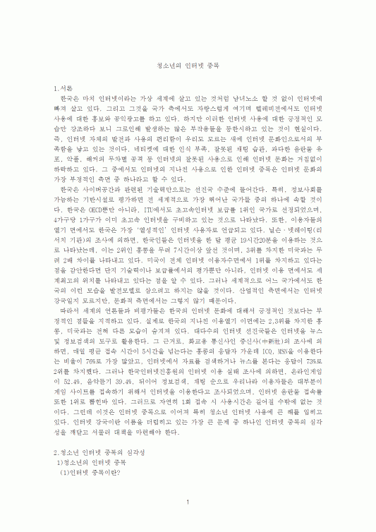 [사범/법학] 청소년의 인터넷 중독