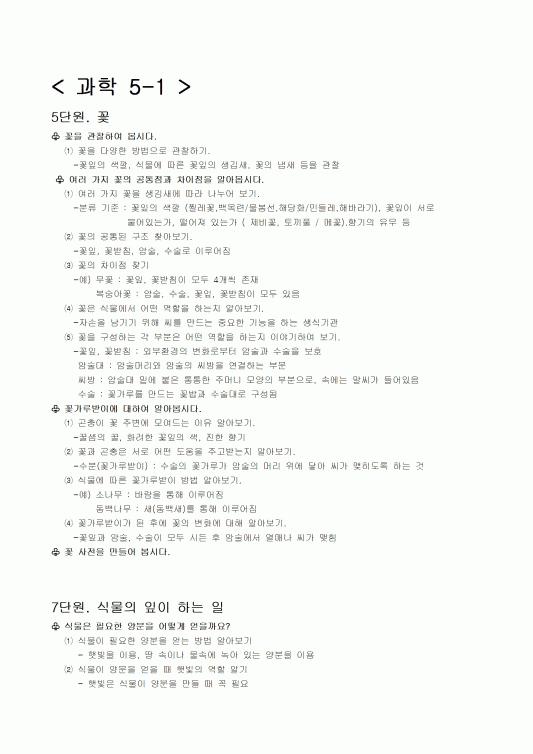 초등 과학 교과서 생물과 관련된 단원 요약하기 (5학년,6학년)