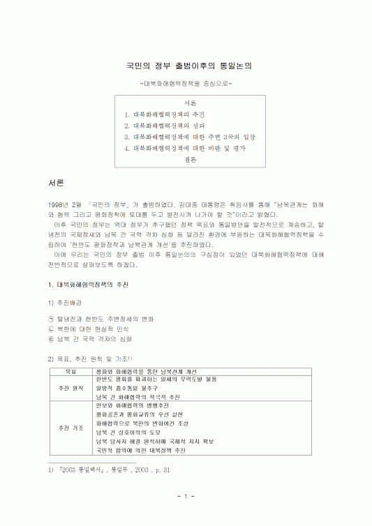 햇볕정책 레포트 자료