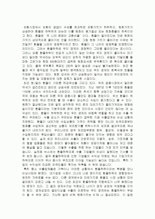 원하절상이 경제에 미치는 영향