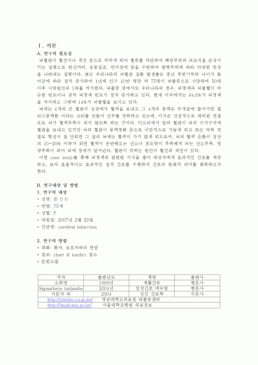 뇌경색(ICU) 레포트 자료