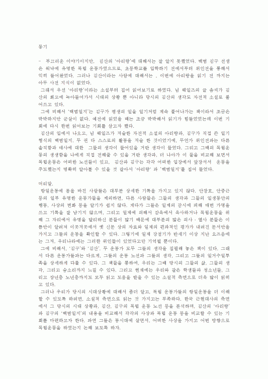김산의 아리랑과 김구의 백범일지를 통한 독립 노선의 비교