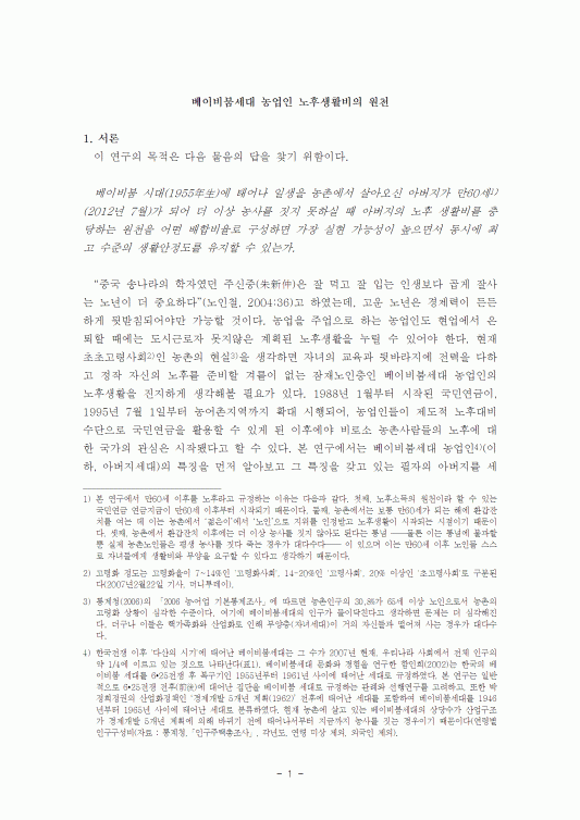 베이비붐세대 농업인 노후생활비의 원천