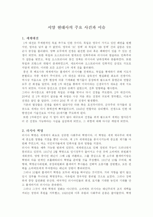 서양 현대사의 주요 사건과 이슈