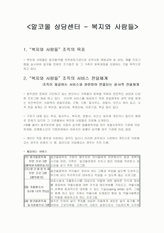 알코올 상담센터 - 복지와 사람들