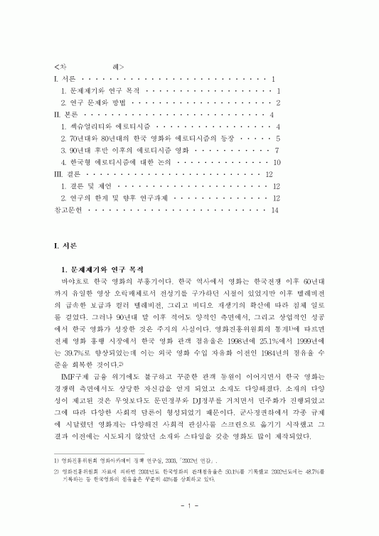 영화론 - 한국영화와 에로티시즘