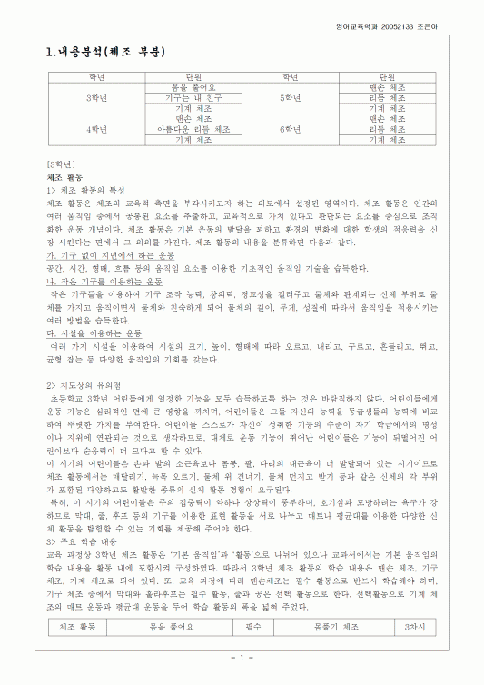 초등 6학년 체육 체조 지도안