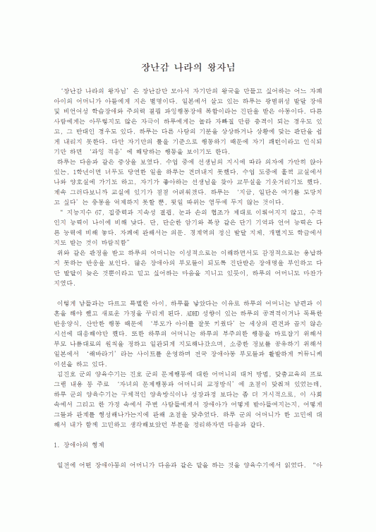 [독후감]장애아동 양육수기 독후감 (장난감 나라의 왕자님을 읽고)