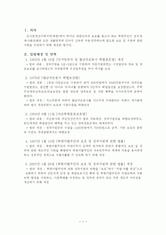 북한이탈주민의 보호 및 정착지원에 관한 법률