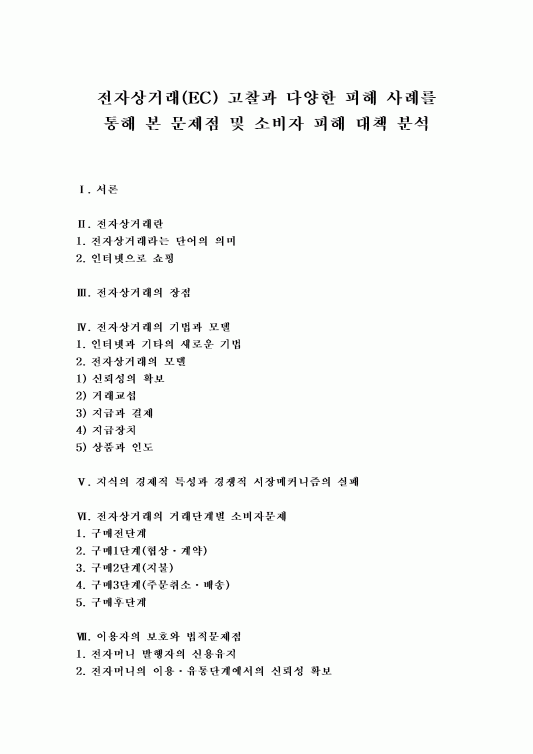 [전자상거래][EC][소비자 피해]전자상거래(EC) 고찰과 다양한 피해 사례를 통해 본 문제점 및 소비자 피해 대책 분석(전자상거래(EC)의 기법과 모델, 전자상거래(EC) 피해 사례, 소비자 피해 대책)