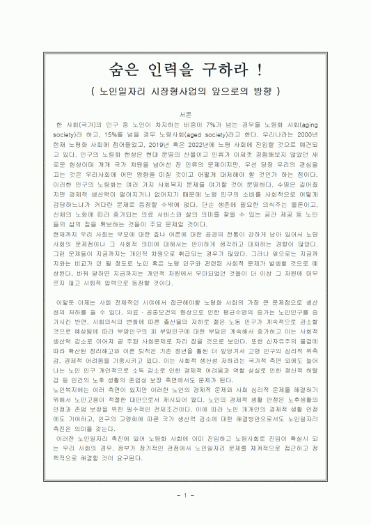 노인일자리 레포트 자료