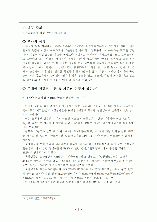 독도문제에 대한 국민의식 수준조사