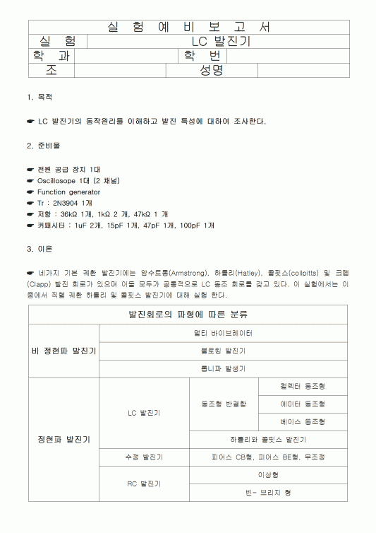 LC 발진기 레포트 자료